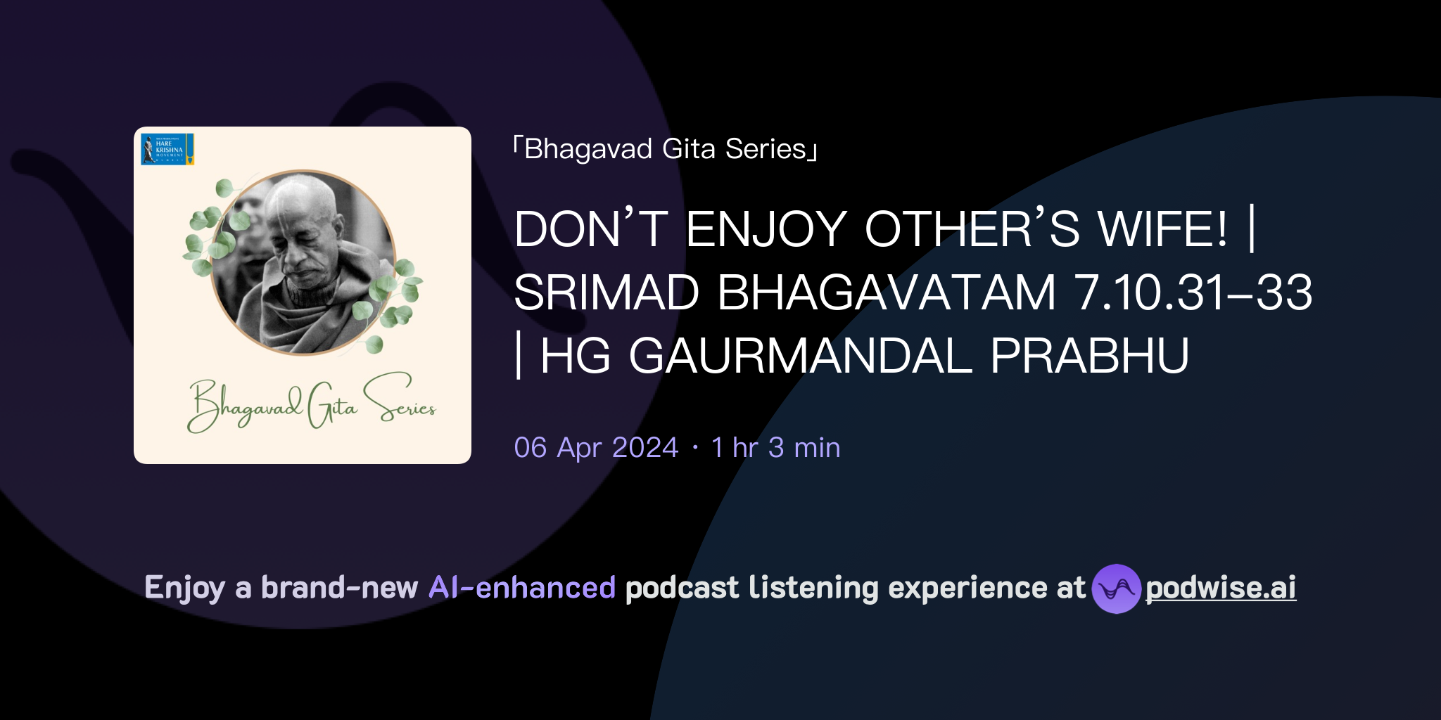 DON’T ENJOY OTHER’S WIFE! | SRIMAD BHAGAVATAM 7.10.31-33 | HG GAURMANDAL PRABHU | Bhagavad Gita ...