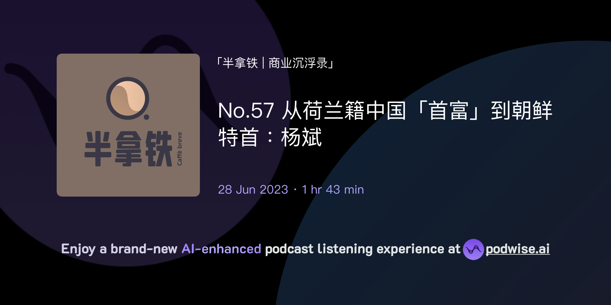 No.57 从荷兰籍中国「首富」到朝鲜特首：杨斌 | 半拿铁 | 商业沉浮录 | Podwise