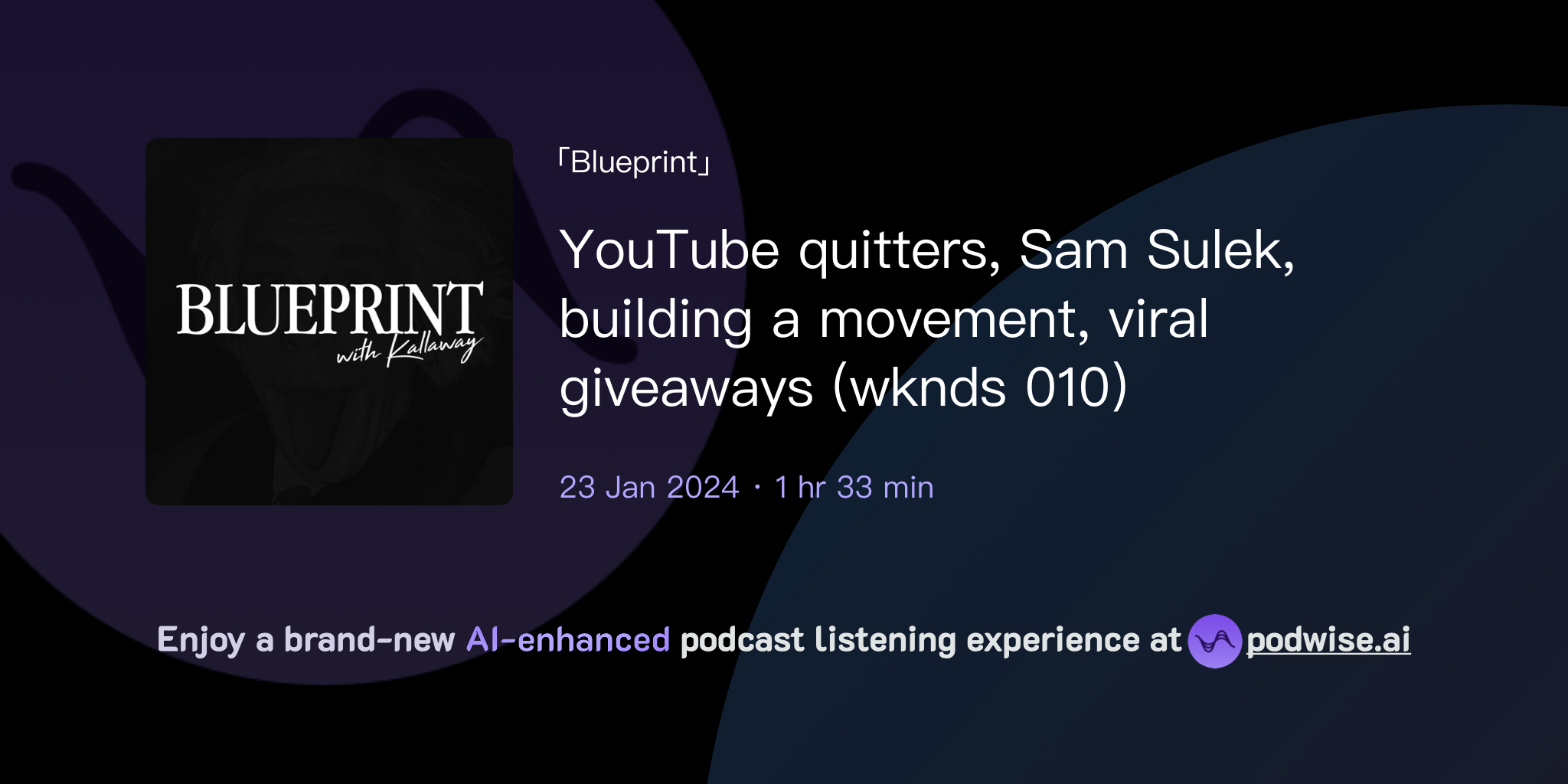 YouTube quitters, Sam Sulek, building a movement, viral giveaways (wknds 010) | Blueprint | Podwise