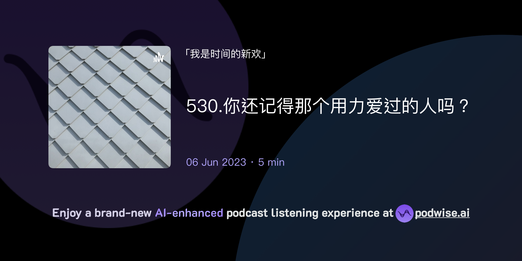 530.你还记得那个用力爱过的人吗？ | 我是时间的新欢 | Podwise