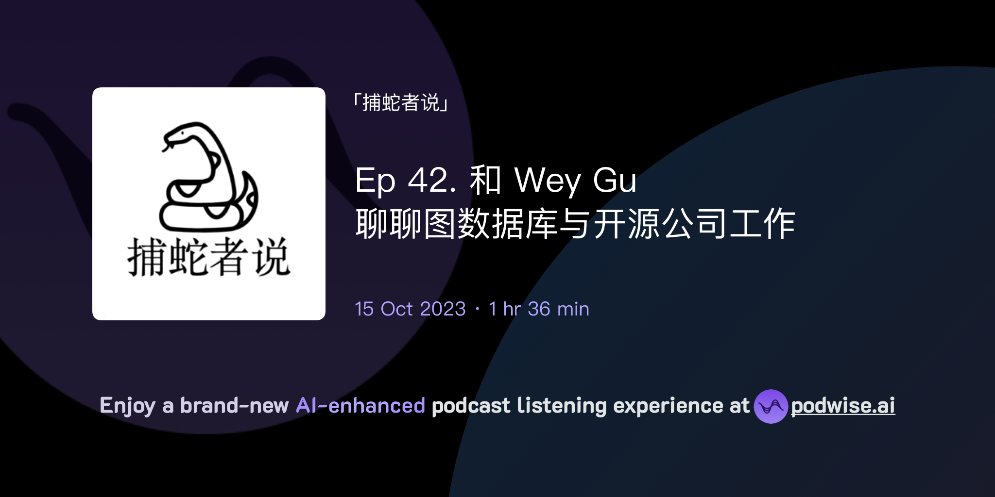 Ep 42. 和 Wey Gu 聊聊图数据库与开源公司工作 | 捕蛇者说 | Podwise