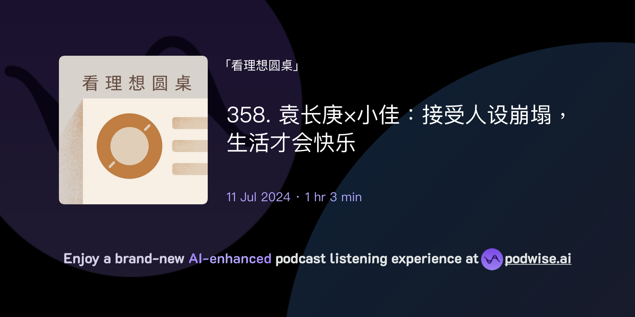 358. 袁长庚×小佳：接受人设崩塌，生活才会快乐 | 看理想圆桌 | Podwise