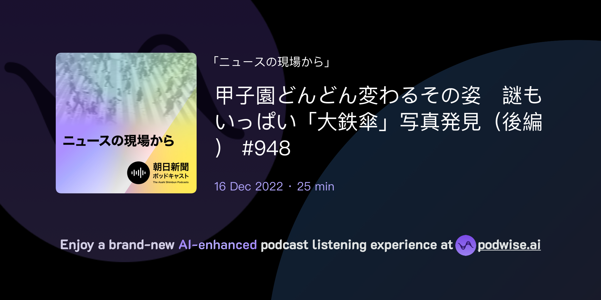 甲子園どんどん変わるその姿 謎もいっぱい「大鉄傘」写真発見（後編） #948 | ニュースの現場から | Podwise
