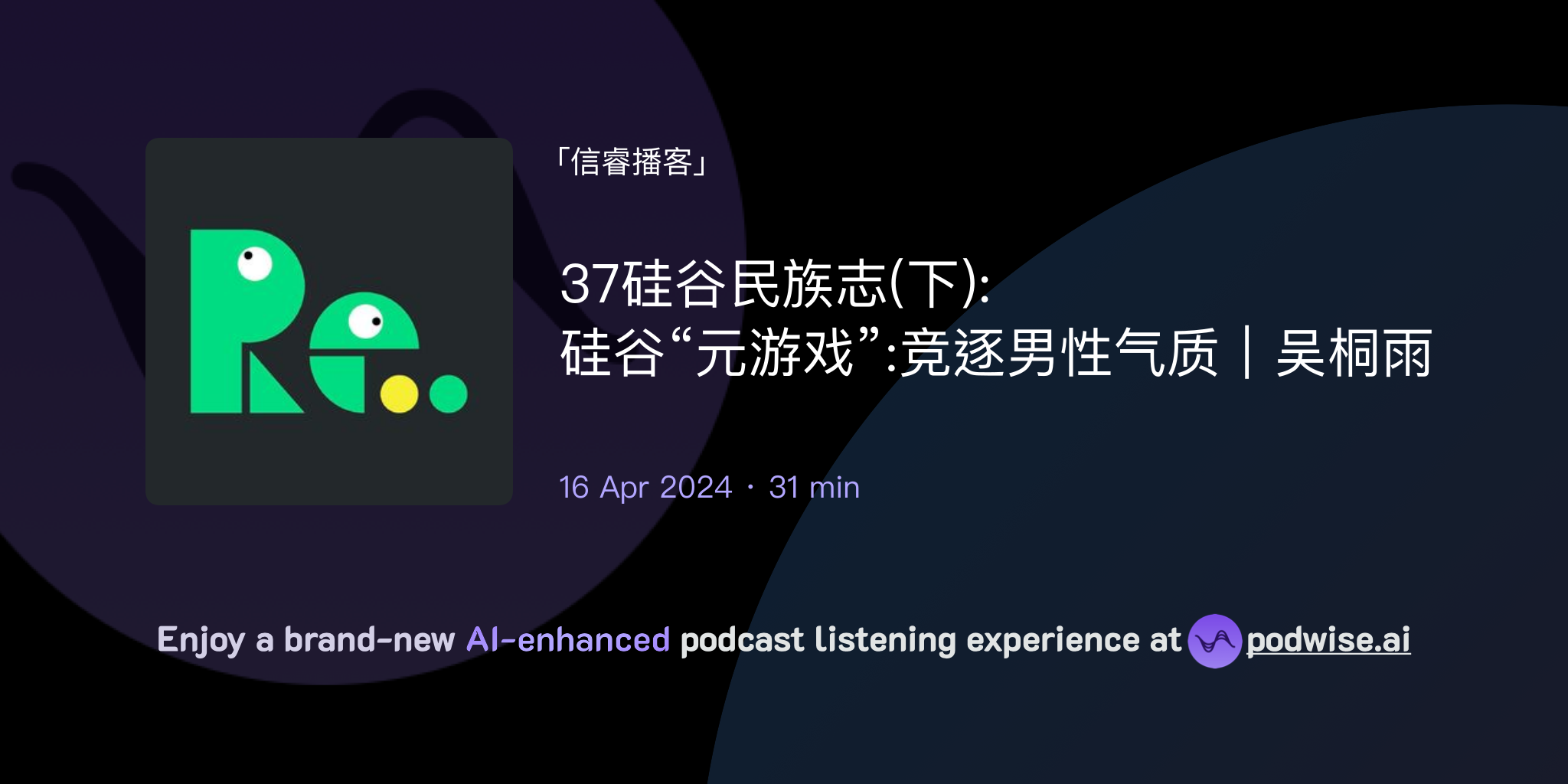 37硅谷民族志(下): 硅谷“元游戏”:竞逐男性气质｜吴桐雨 | 信睿播客 | Podwise
