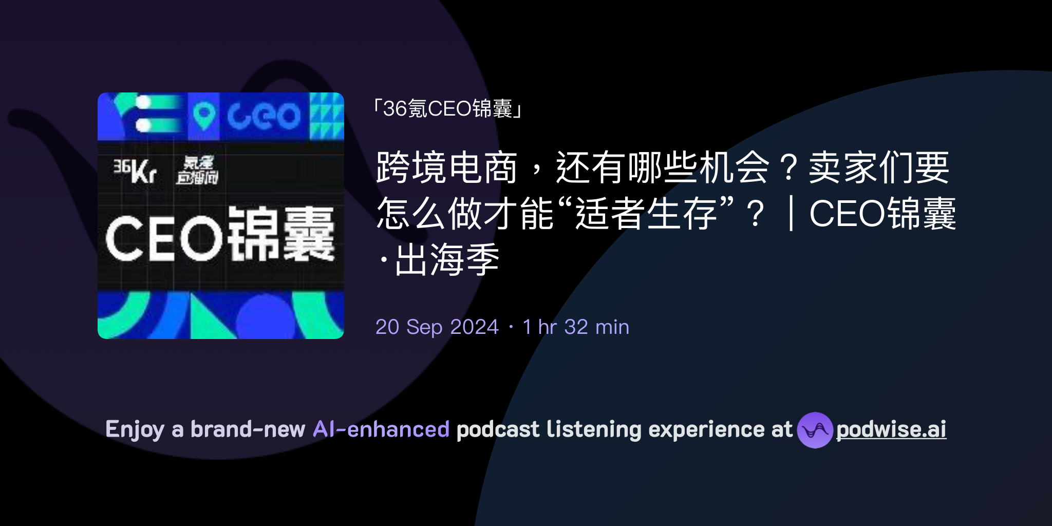 跨境电商，还有哪些机会？卖家们要怎么做才能“适者生存”？｜CEO锦囊·出海季 | 36氪CEO锦囊 | Podwise