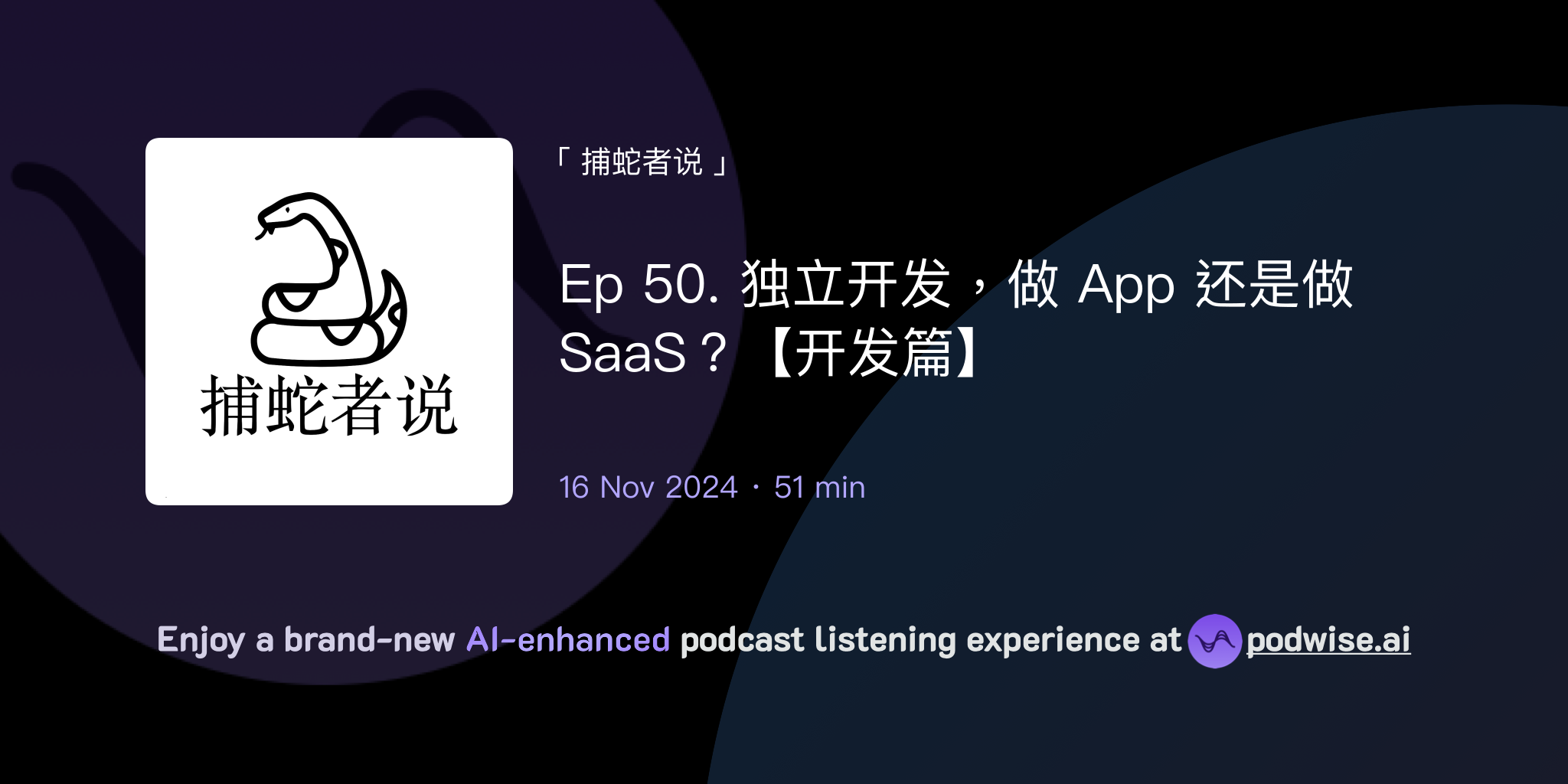 Ep 50. 独立开发，做 App 还是做 SaaS？【开发篇】 | 捕蛇者说 | Podwise