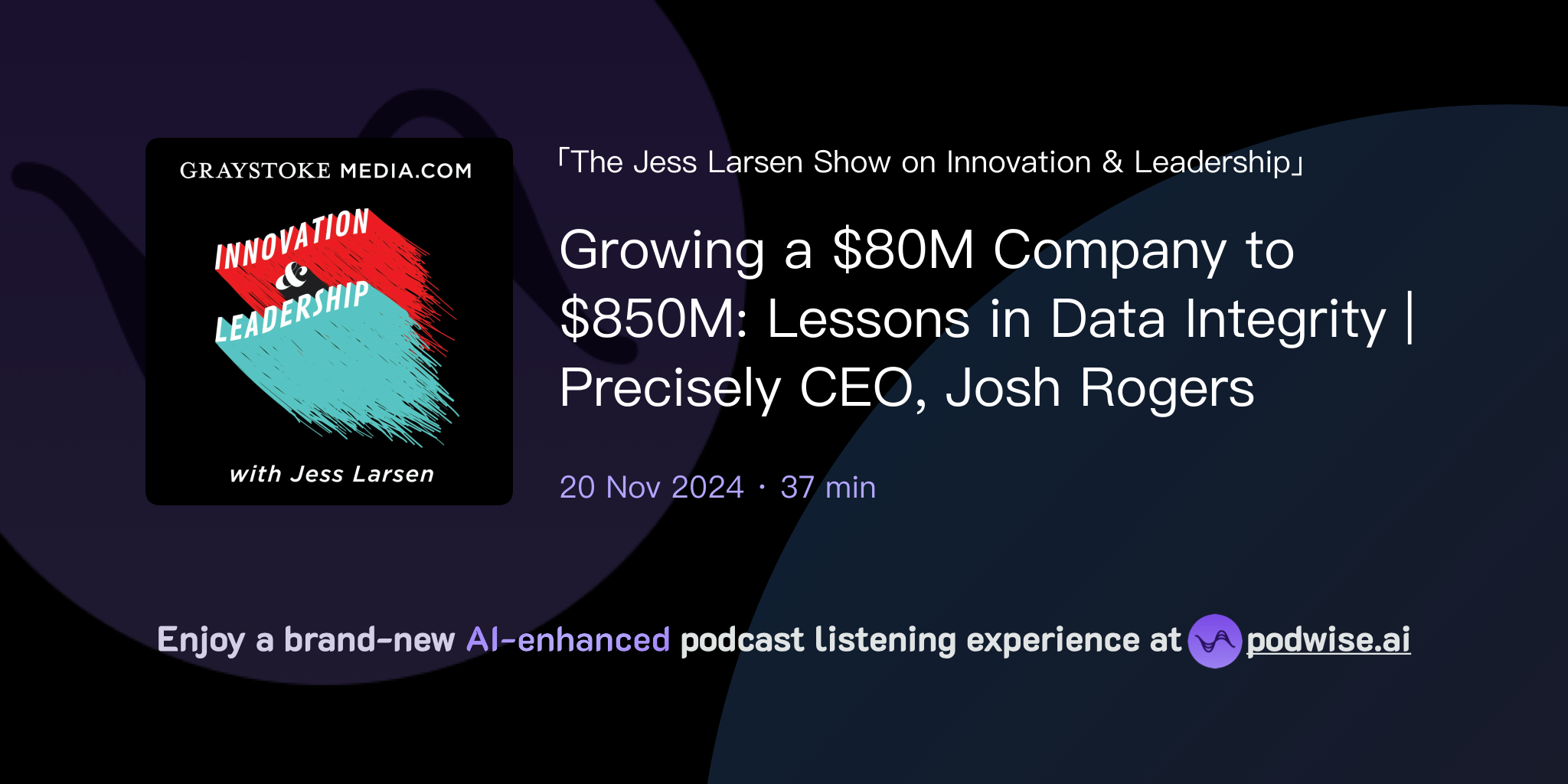 Growing a $80M Company to $850M: Lessons in Data Integrity | Precisely CEO, Josh Rogers ...