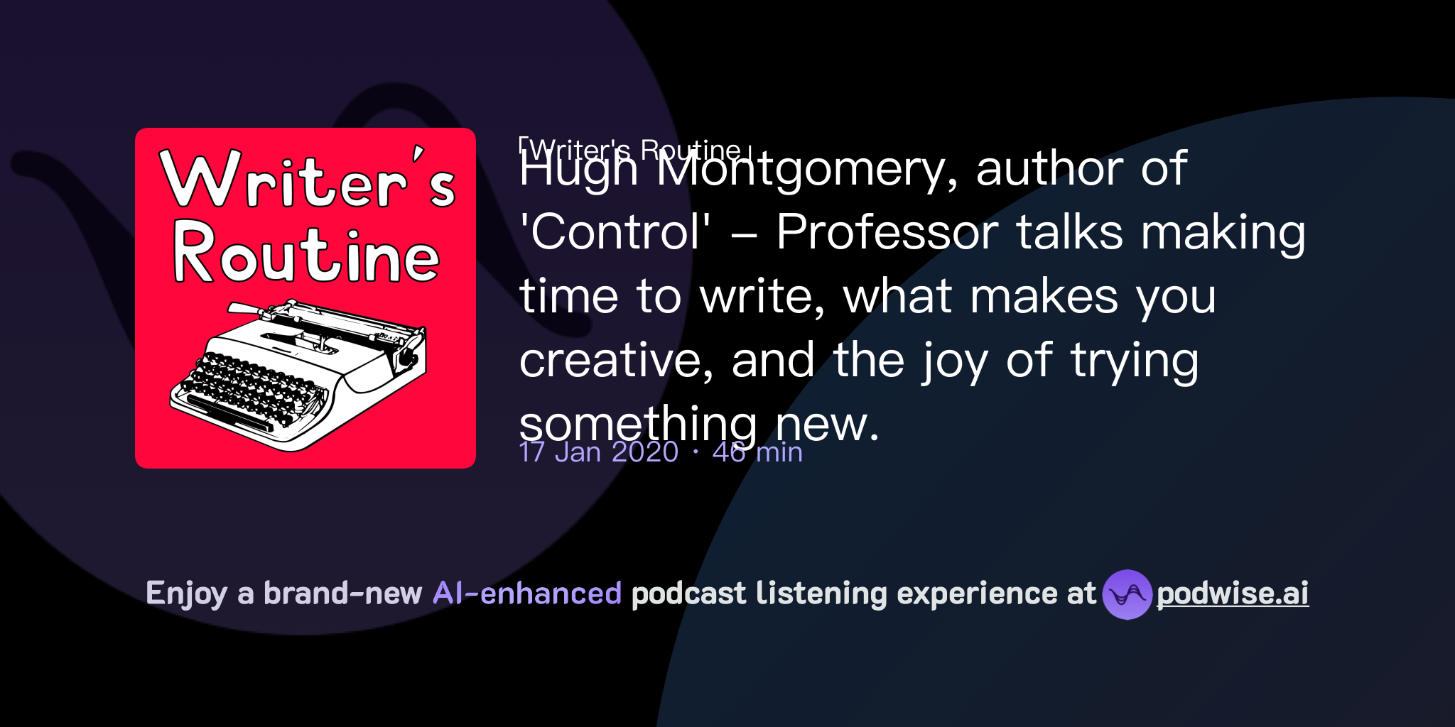 Hugh Montgomery, author of 'Control' - Professor talks making time to ...