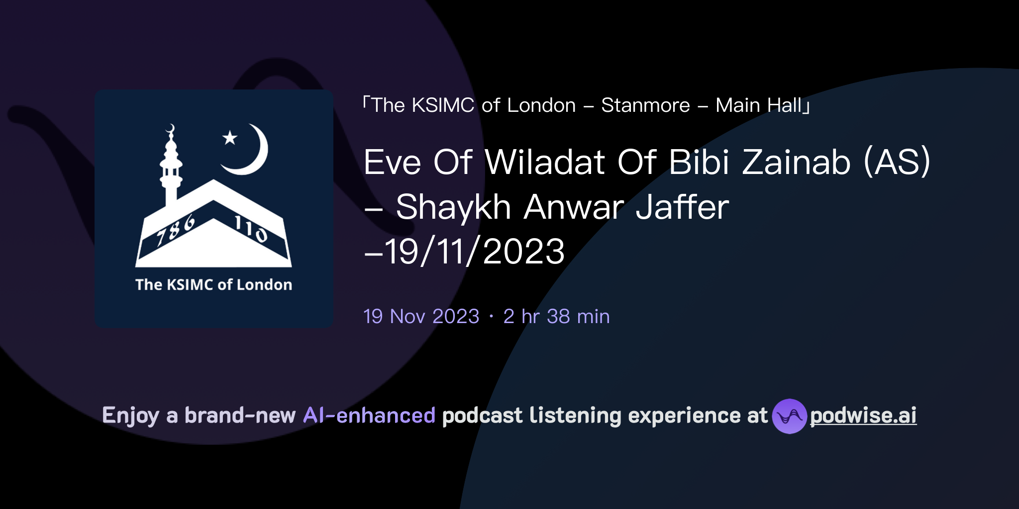Eve Of Wiladat Of Bibi Zainab (AS) - Shaykh Anwar Jaffer -19/11/2023 ...