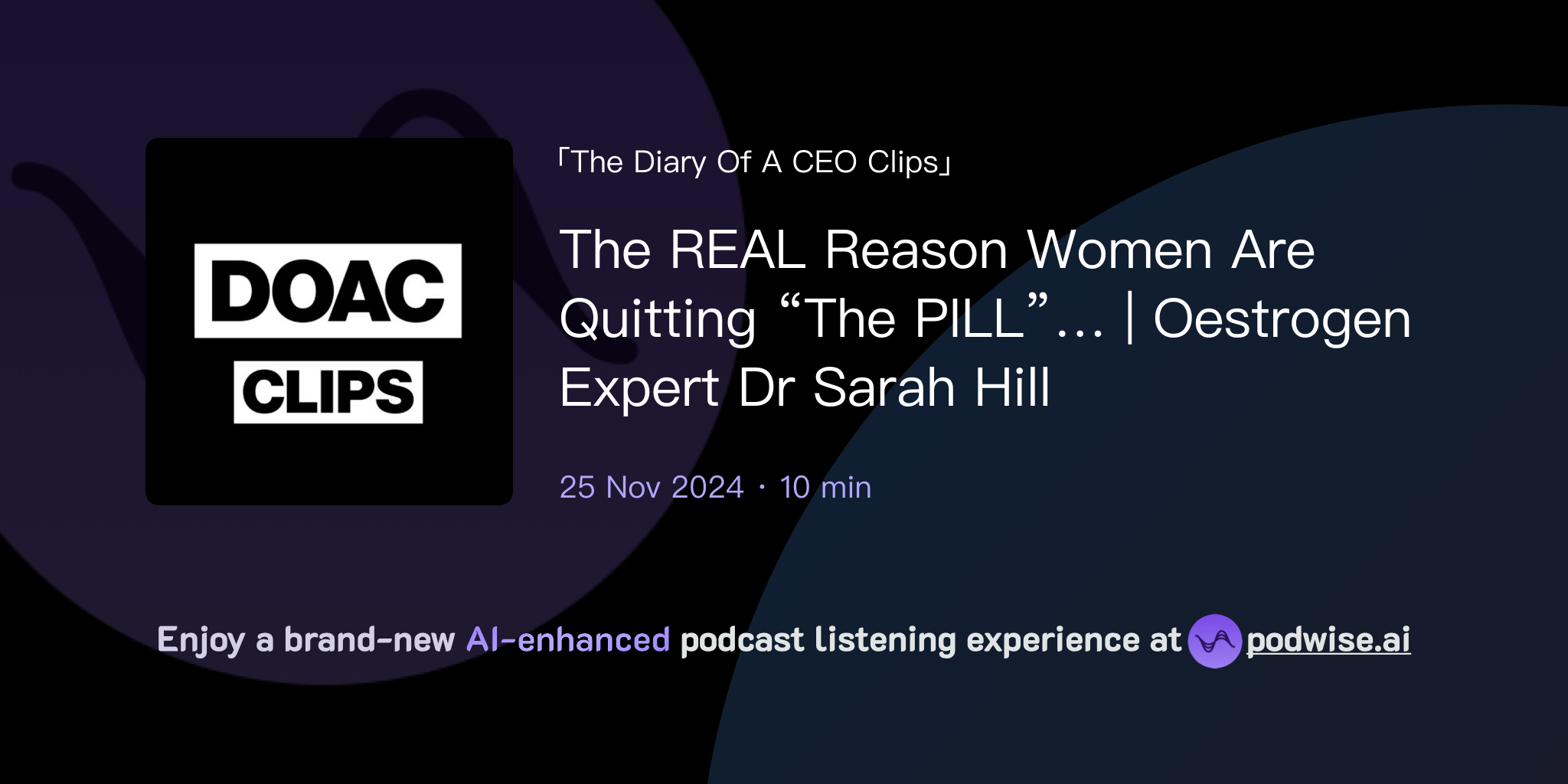 The REAL Reason Women Are Quitting “The PILL”… | Oestrogen Expert Dr Sarah Hill | The Diary Of A ...