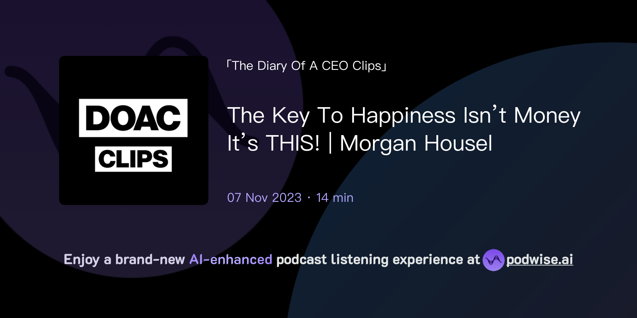 The Key To Happiness Isn’t Money It’s THIS! | Morgan Housel | The Diary ...