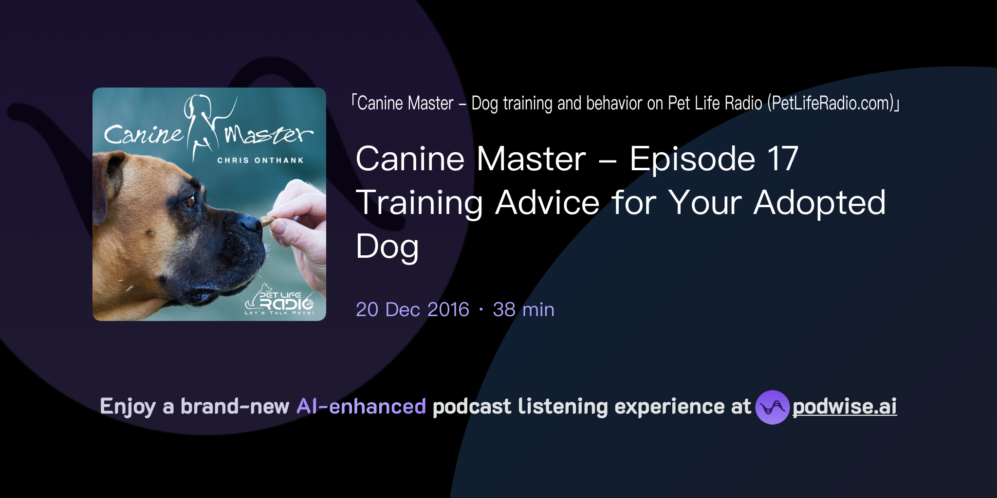 Canine Master - Episode 17 Training Advice for Your Adopted Dog ...