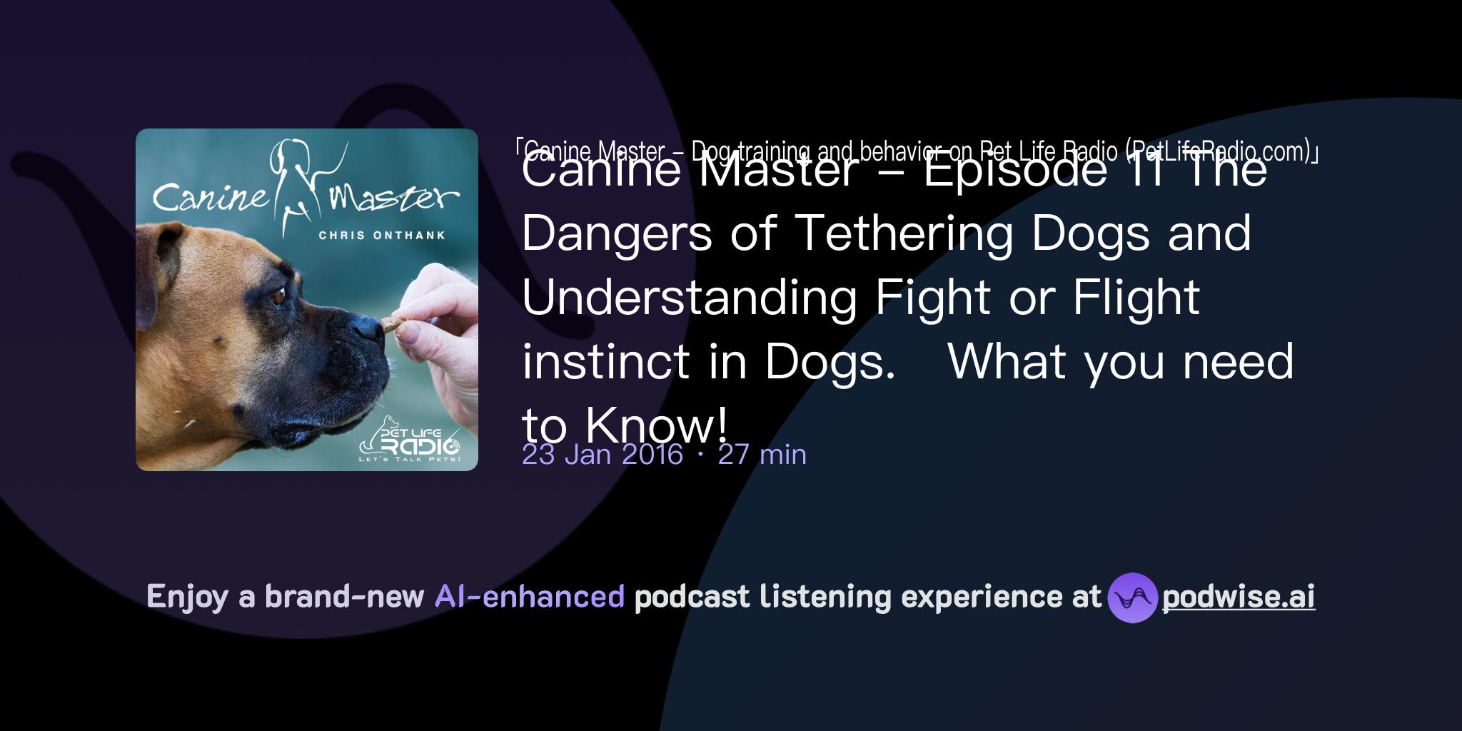 Canine Master - Episode 11 The Dangers of Tethering Dogs and Understanding Fight or Flight ...
