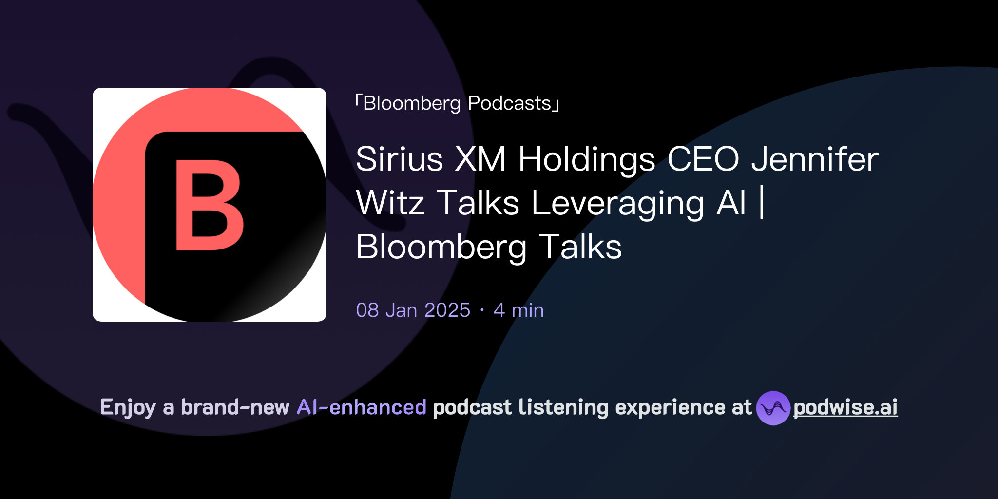 Sirius XM Holdings CEO Jennifer Witz Talks Leveraging AI | Bloomberg ...