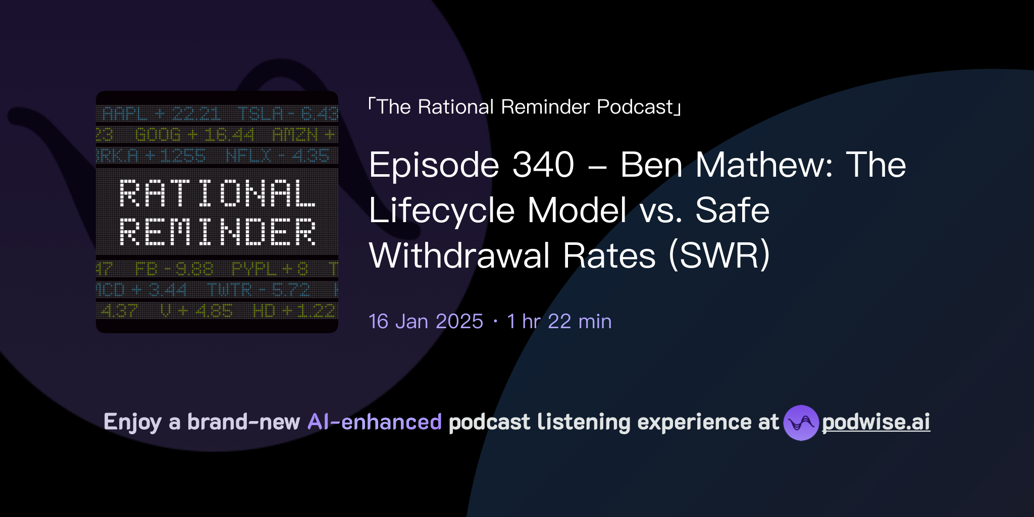 Episode 340 - Ben Mathew: The Lifecycle Model vs. Safe Withdrawal Rates ...