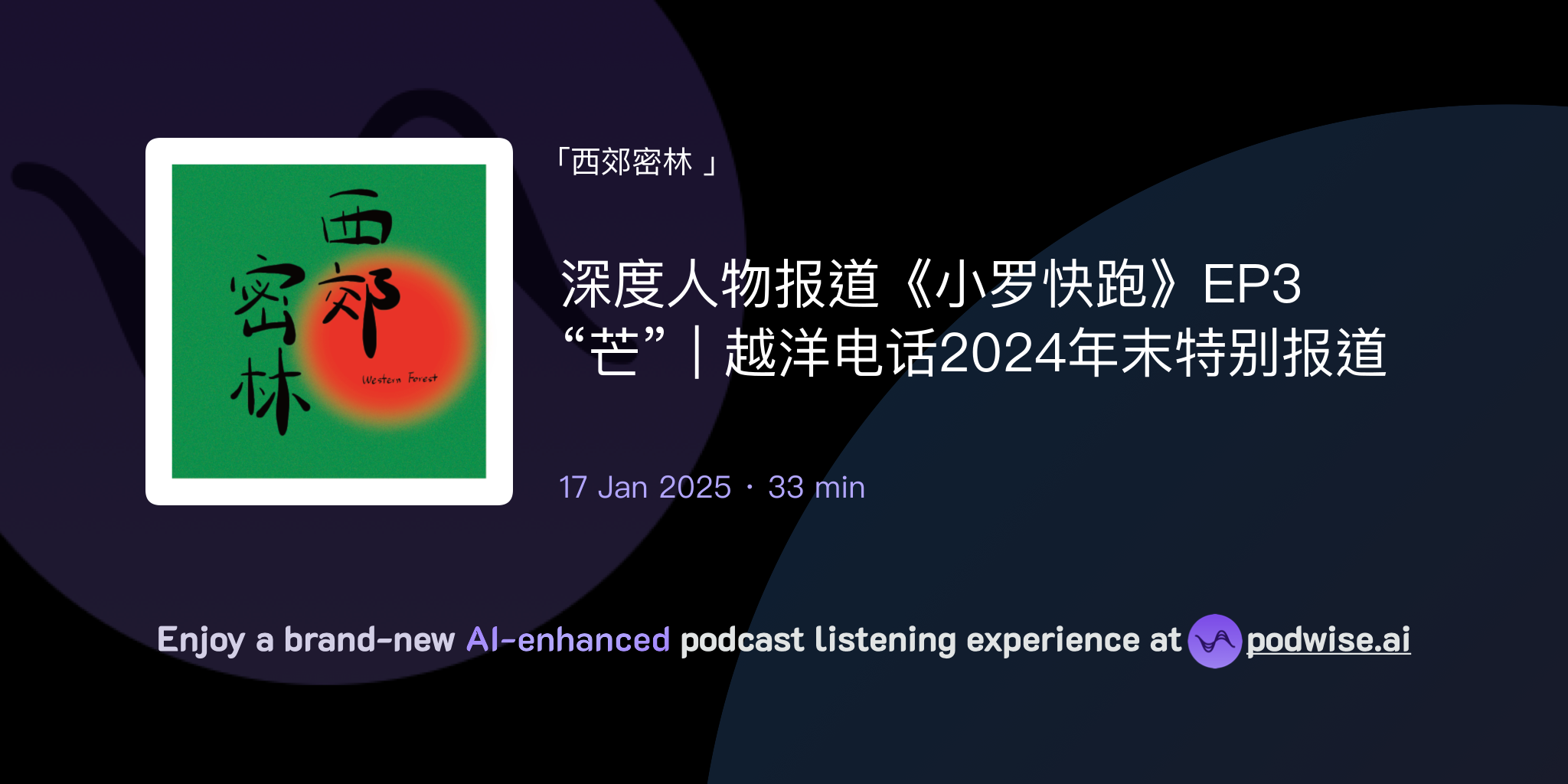 深度人物报道《小罗快跑》EP3 “芒”｜越洋电话2024年末特别报道 | 西郊密林 | Podwise