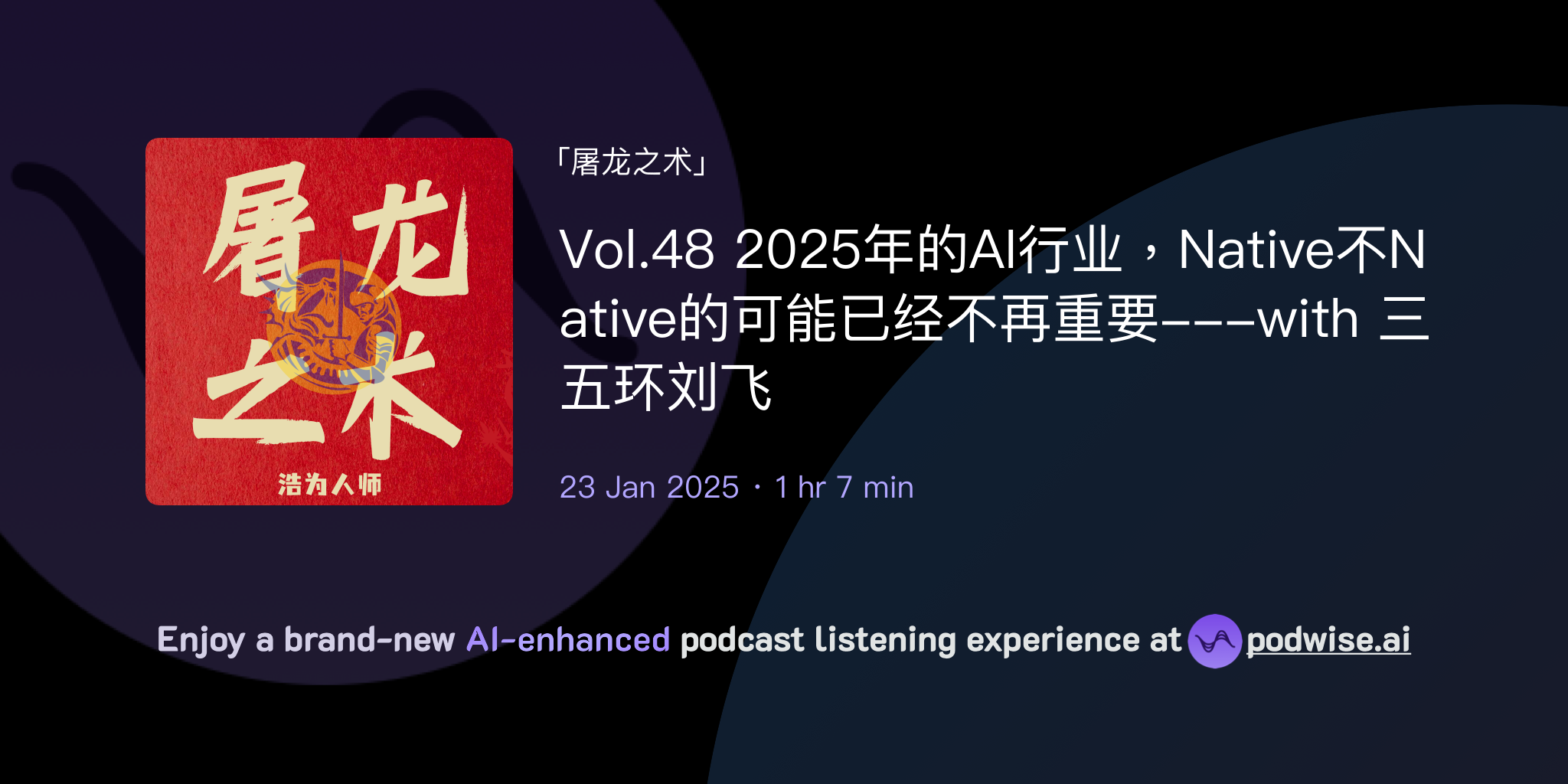 Vol.48 2025年的AI行业，Native不Native的可能已经不再重要---with 三五环刘飞 | 屠龙之术 | Podwise