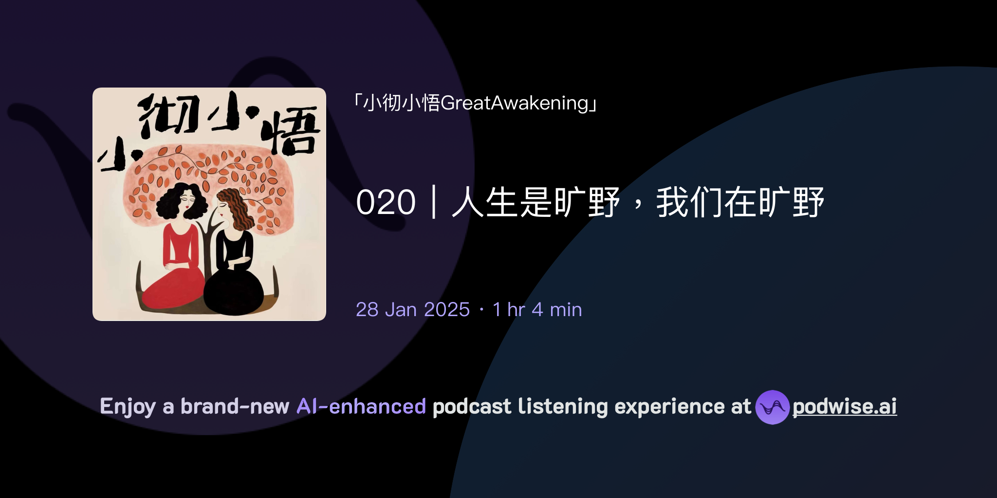 020｜人生是旷野，我们在旷野 | 小彻小悟GreatAwakening | Podwise