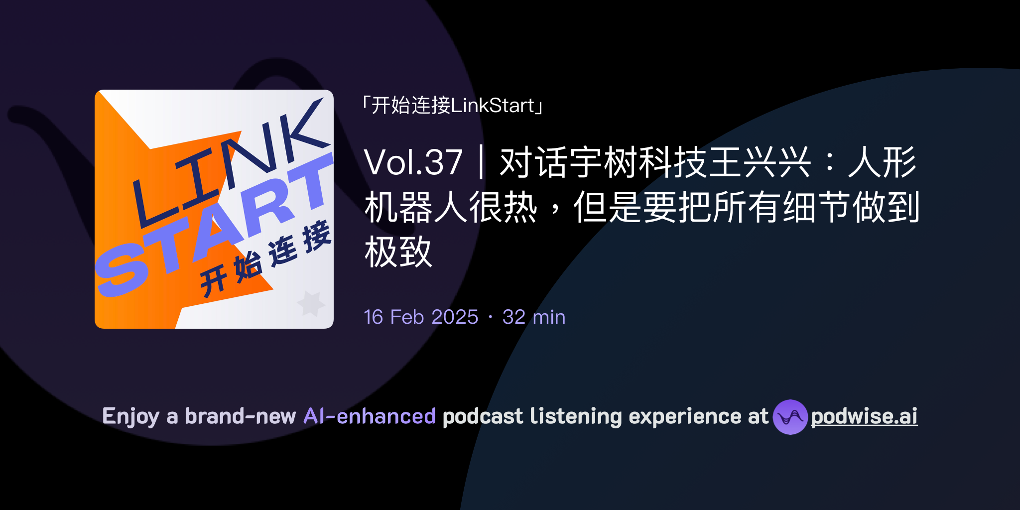 Vol.37｜对话宇树科技王兴兴：人形机器人很热，但是要把所有细节做到极致 | 开始连接LinkStart | Podwise