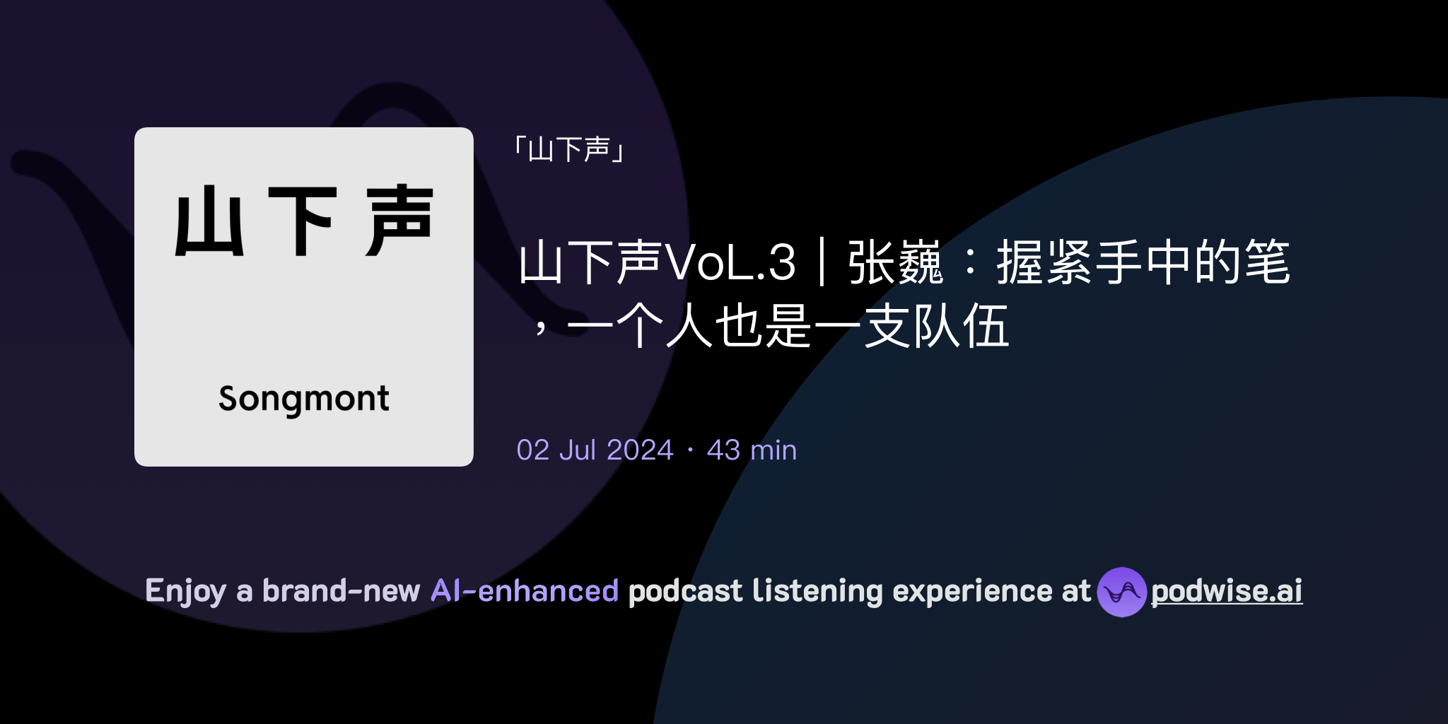 山下声VoL.3｜张巍：握紧手中的笔，一个人也是一支队伍 | 山下声 | Podwise