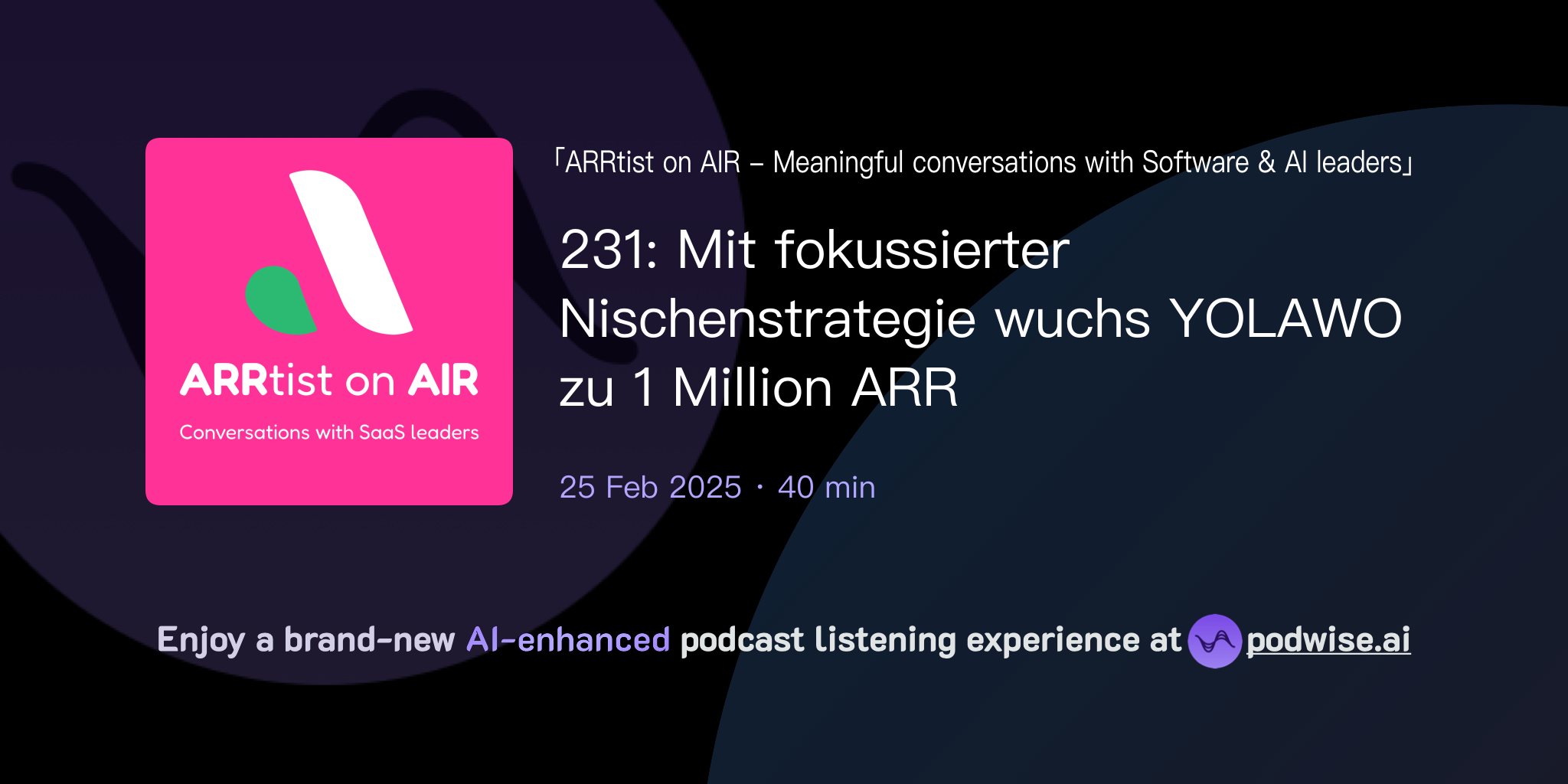 231: Mit fokussierter Nischenstrategie wuchs YOLAWO zu 1 Million ARR | ARRtist on AIR ...