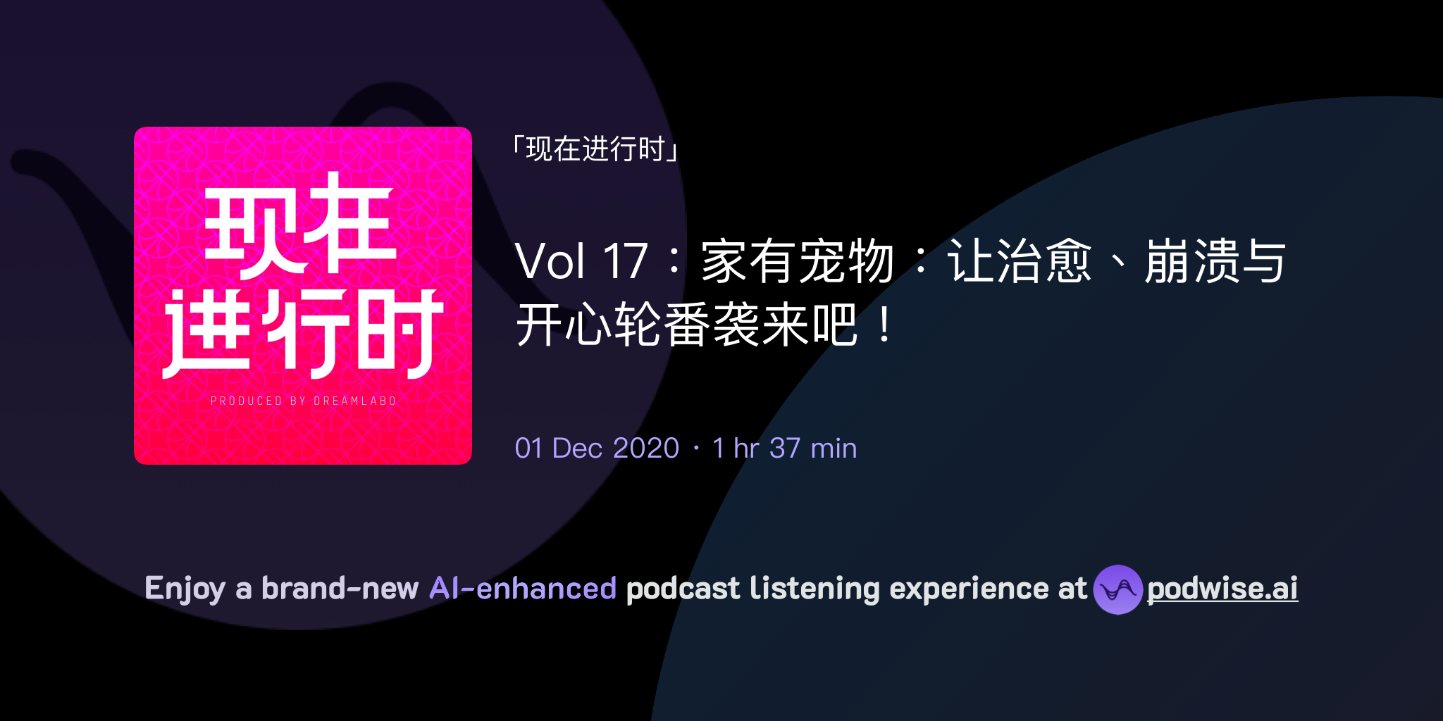 Vol 17：家有宠物：让治愈、崩溃与开心轮番袭来吧！ | 现在进行时 | Podwise