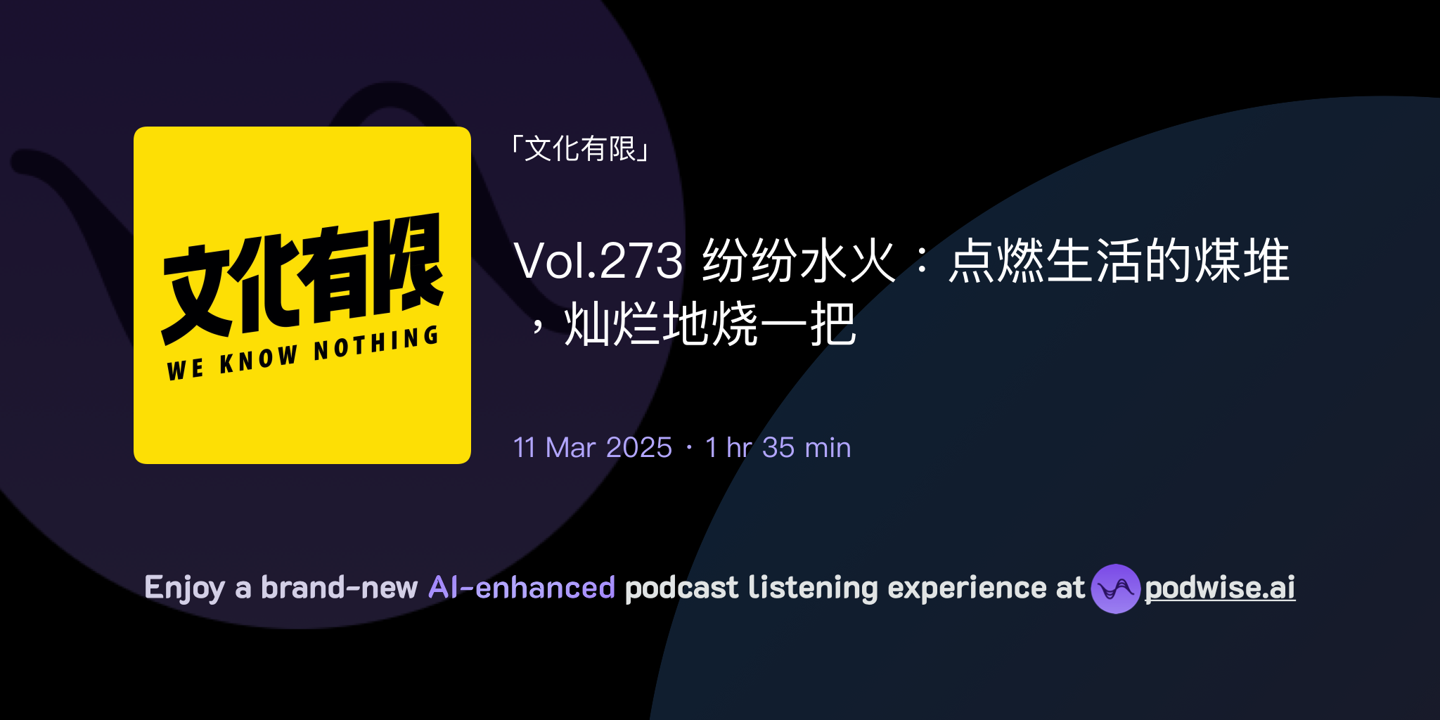 Vol.273 纷纷水火：点燃生活的煤堆，灿烂地烧一把 | 文化有限 | Podwise