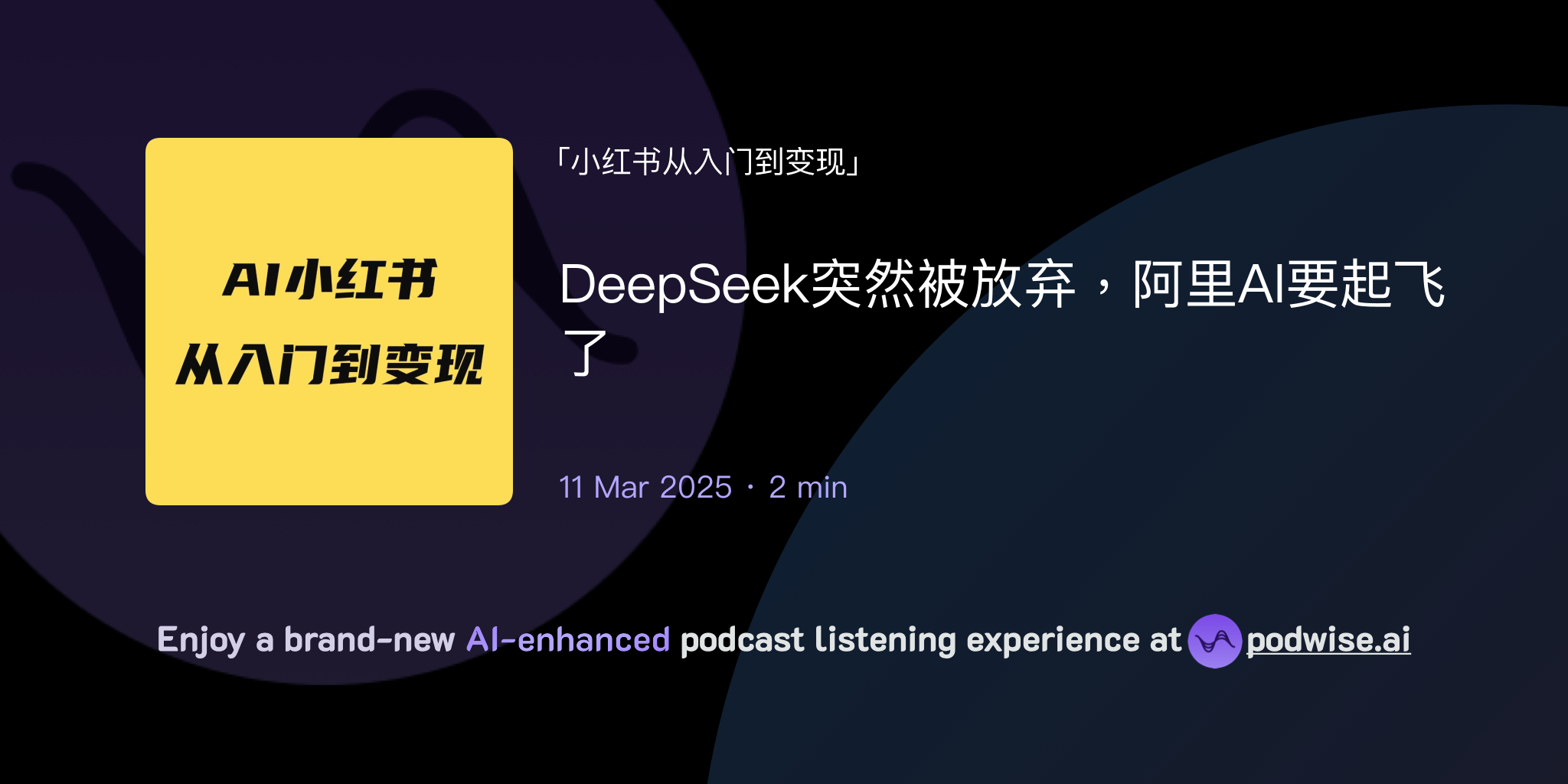 DeepSeek突然被放弃，阿里AI要起飞了 | 小红书从入门到变现 | Podwise