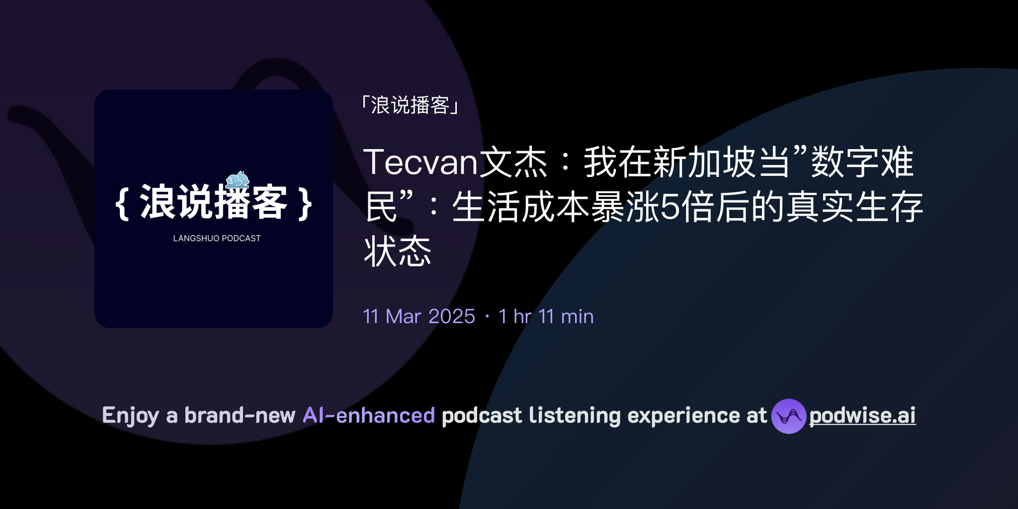Tecvan文杰：我在新加坡当”数字难民”：生活成本暴涨5倍后的真实生存状态 | 浪说播客 | Podwise