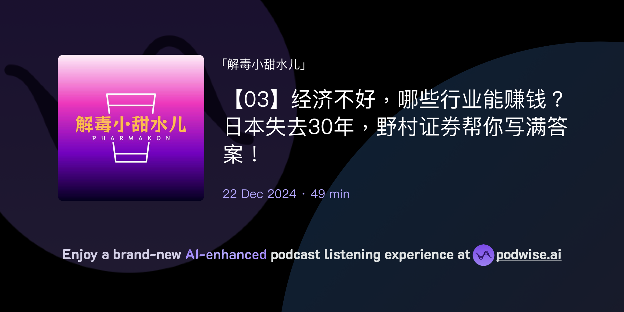 【03】经济不好，哪些行业能赚钱？日本失去30年，野村证券帮你写满答案！ | 解毒小甜水儿 | Podwise