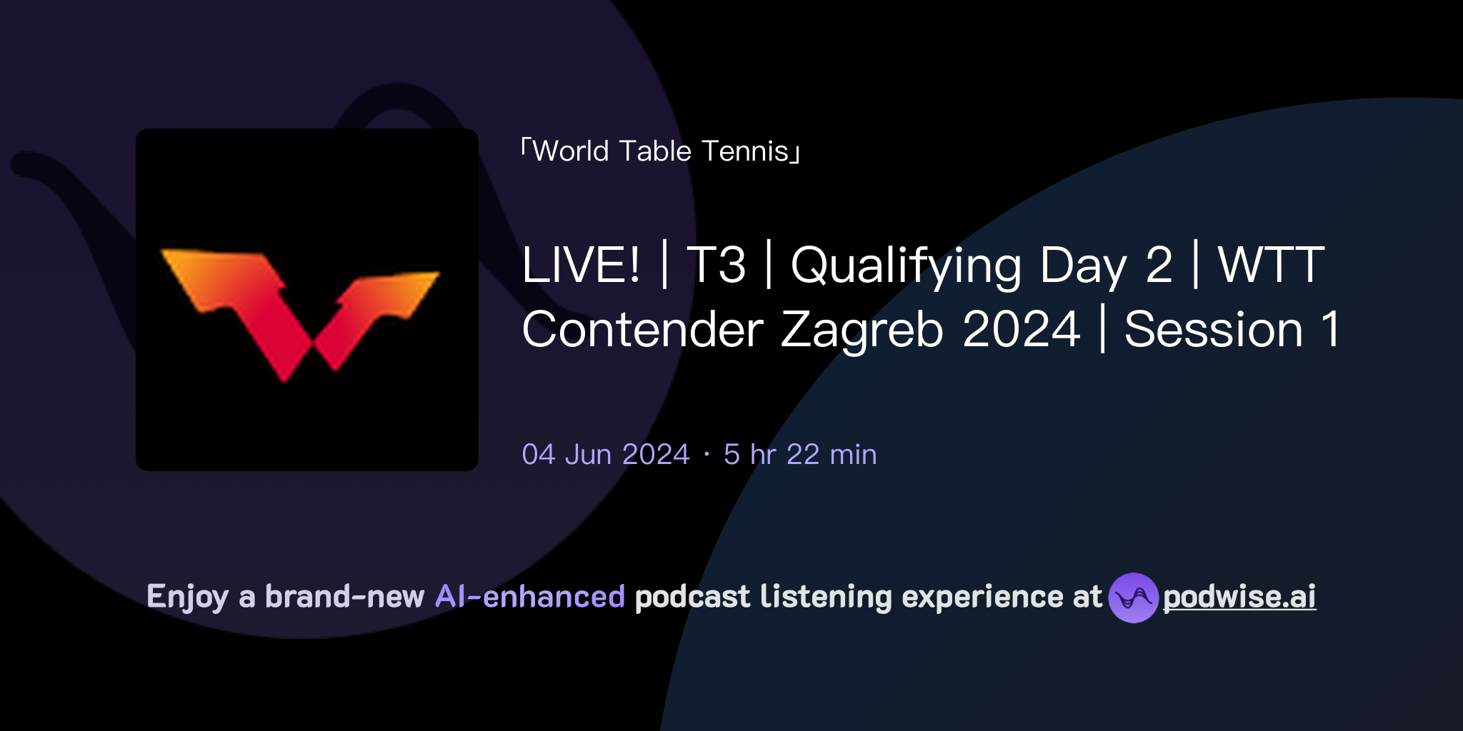 LIVE! | T3 | Qualifying Day 2 | WTT Contender Zagreb 2024 | Session 1 | World Table Tennis | Podwise