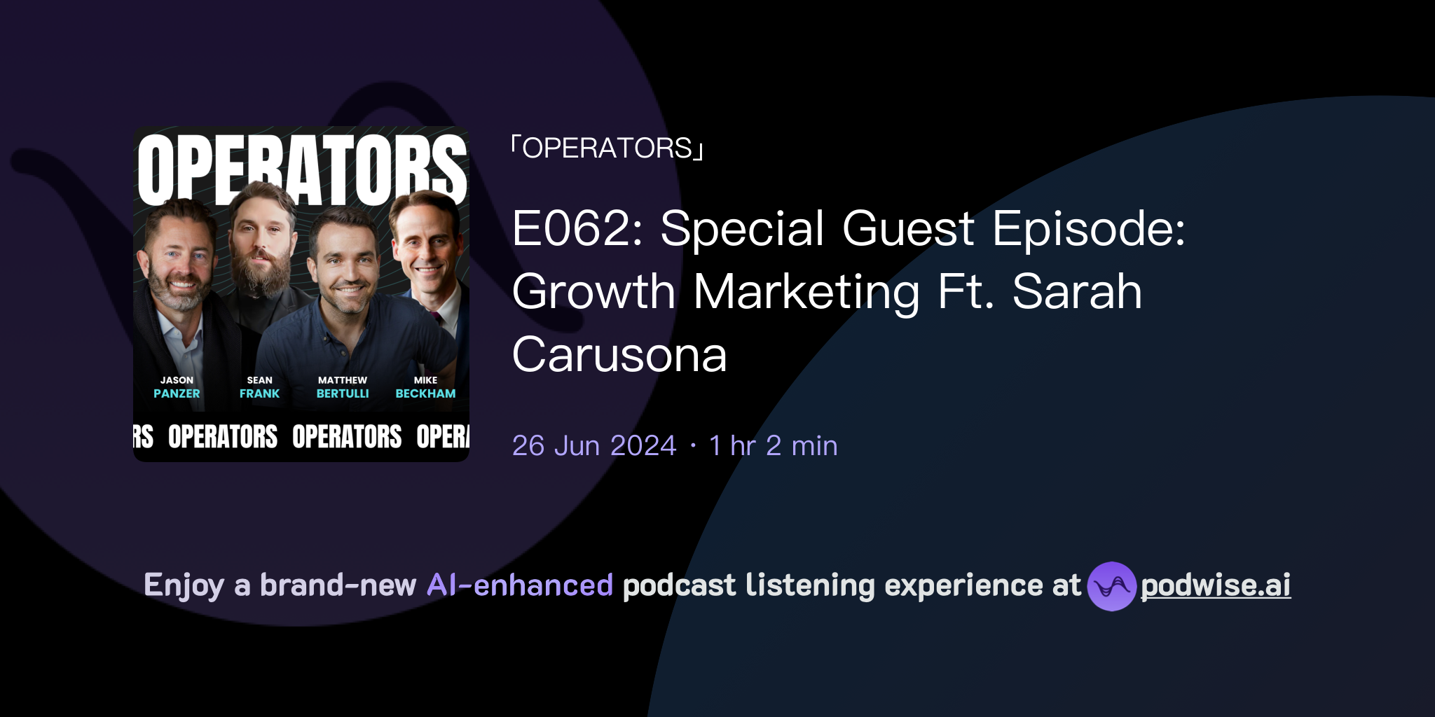 E062: Special Guest Episode: Growth Marketing Ft. Sarah Carusona | OPERATORS | Podwise