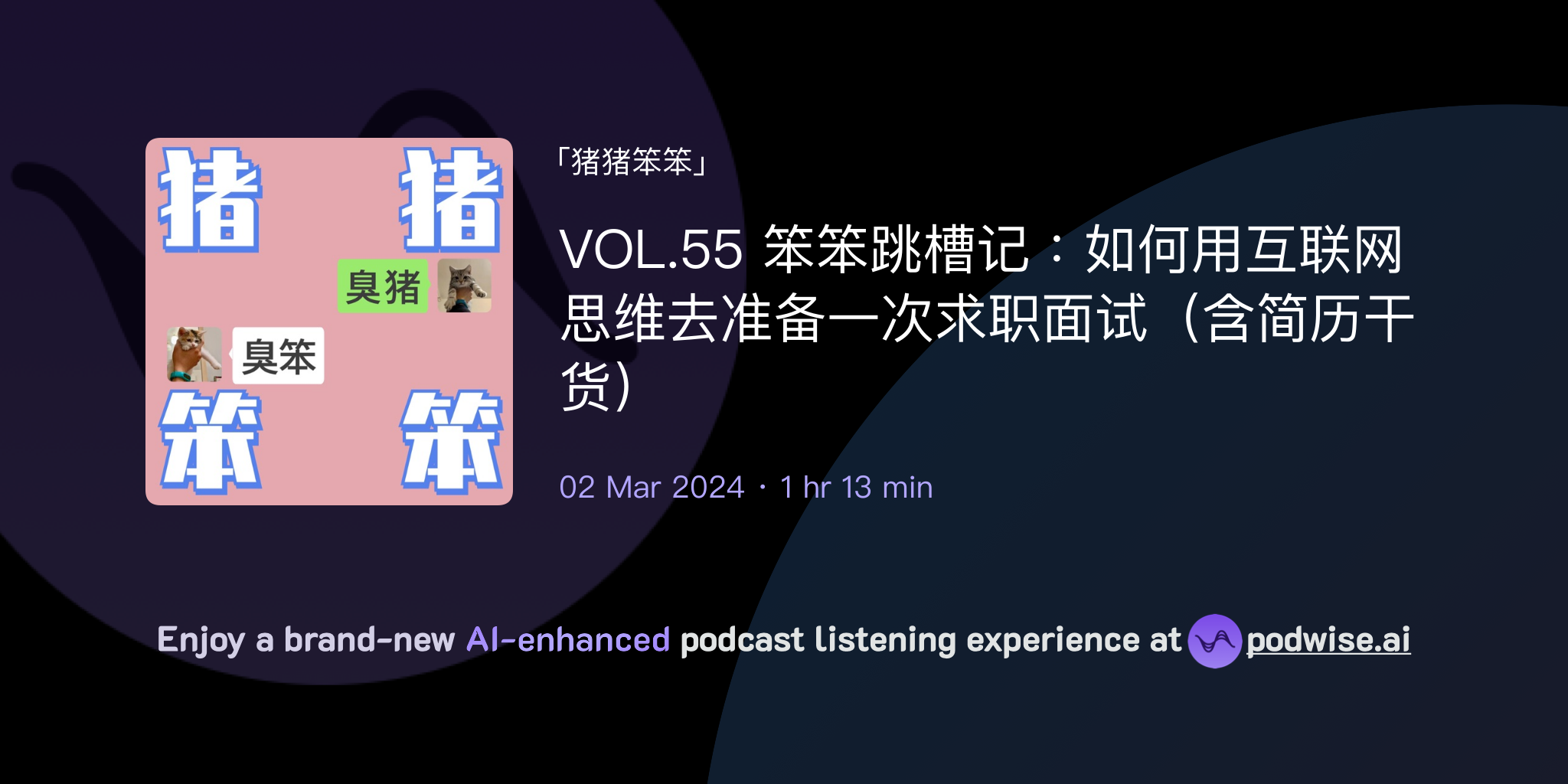 VOL.55 笨笨跳槽记：如何用互联网思维去准备一次求职面试（含简历干货） | 猪猪笨笨 | Podwise