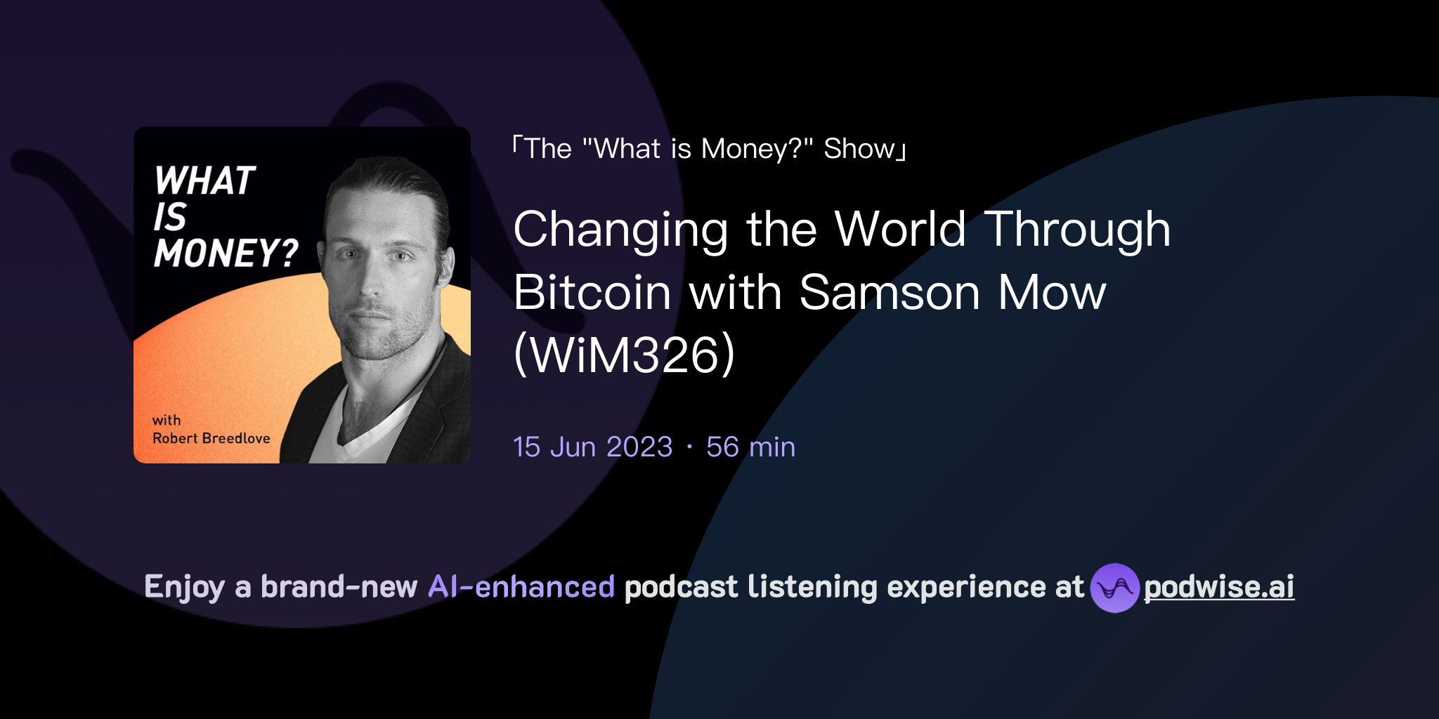 Changing the World Through Bitcoin with Samson Mow (WiM326) | The "What is Money?" Show | Podwise