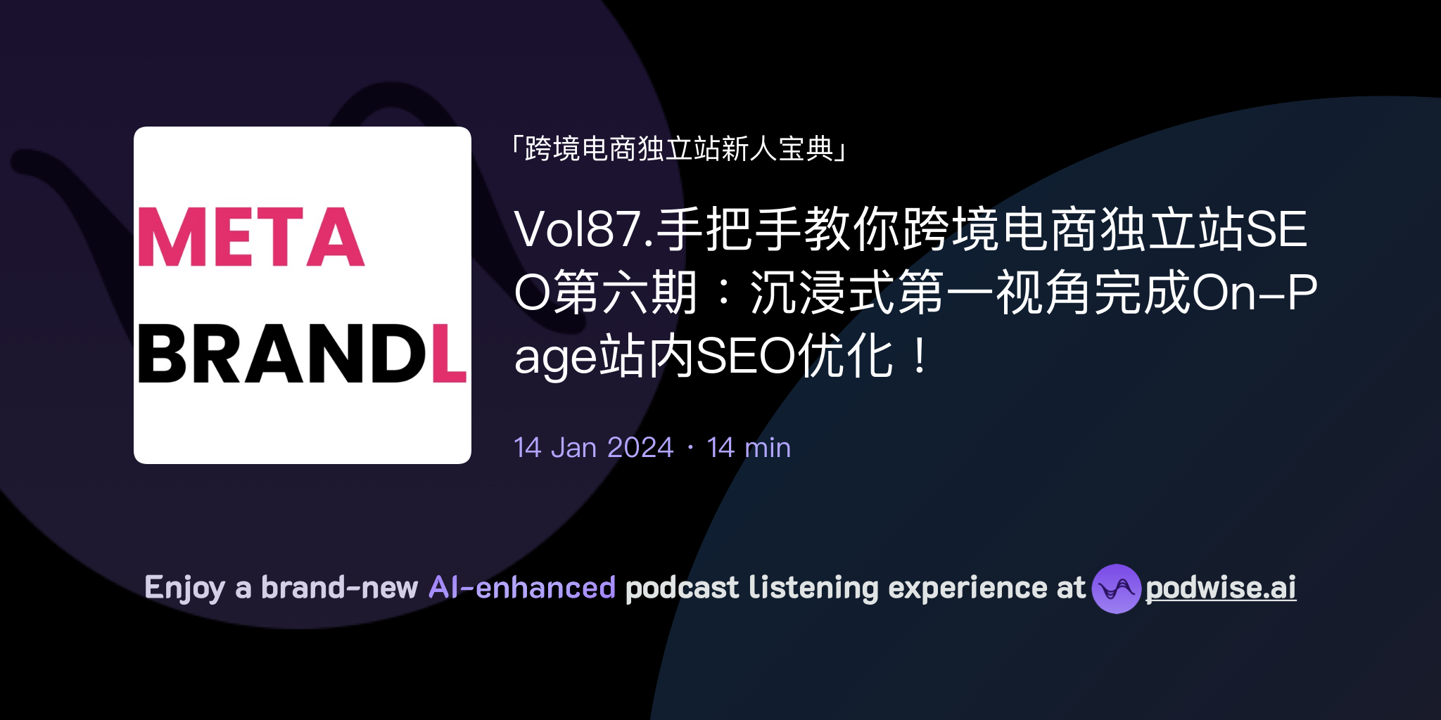 Vol87.手把手教你跨境电商独立站SEO第六期：沉浸式第一视角完成On-Page站内SEO优化！ | 跨境电商独立站新人宝典 | Podwise